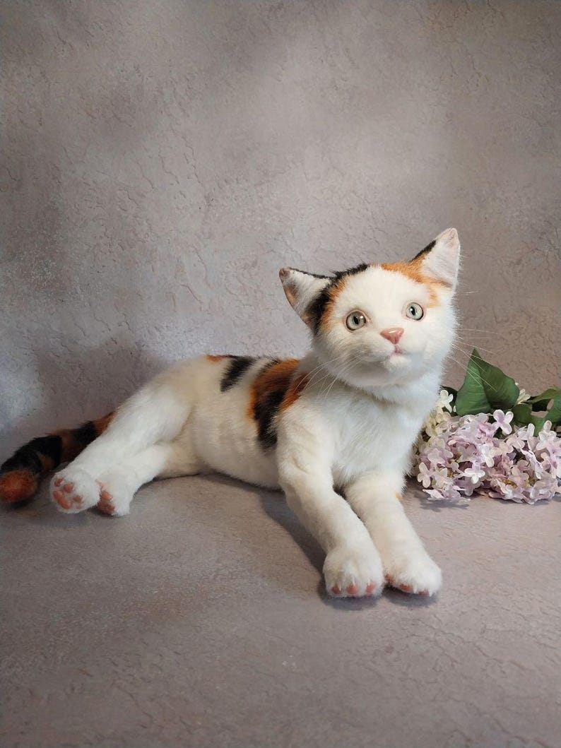 Calico Cat Realistic Toy OOAK Artificial Stuffed Animal Cute Kitten ...