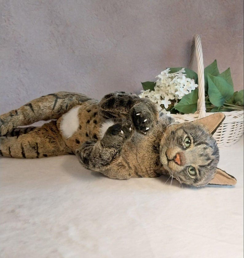 Tabby Cat Realistic Toy OOAK Artificial Stuffed Animal Cute Kitten Soft ...