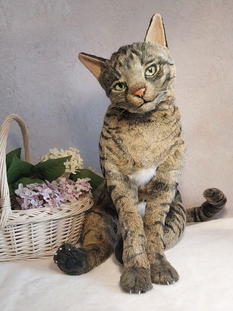 Tabby Cat Realistic Toy OOAK Artificial Stuffed Animal Cute Kitten Soft ...