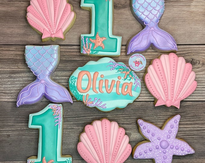 Mermaid Royal Icing Cookies, Under the Sea Cookies, Birthday Cookie, Starfish Cookie, Seashell ...