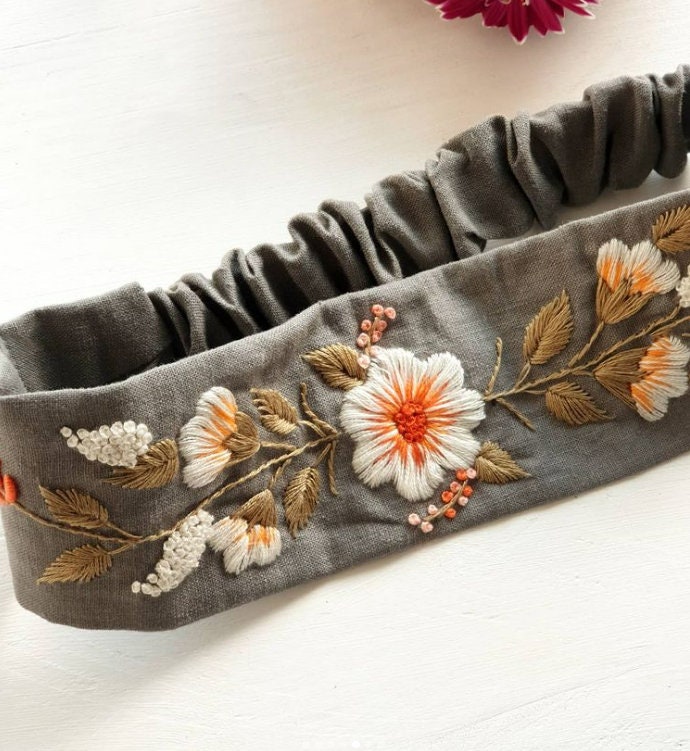 Hand Embroidery Headband, Floral Headband, Original Boho Top Knot ...