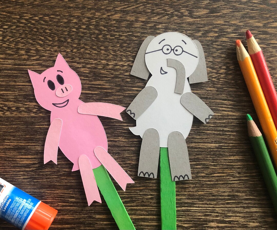 Elephant and Piggie SVG Popsicle Stick Puppet Download- a Mo Willems ...
