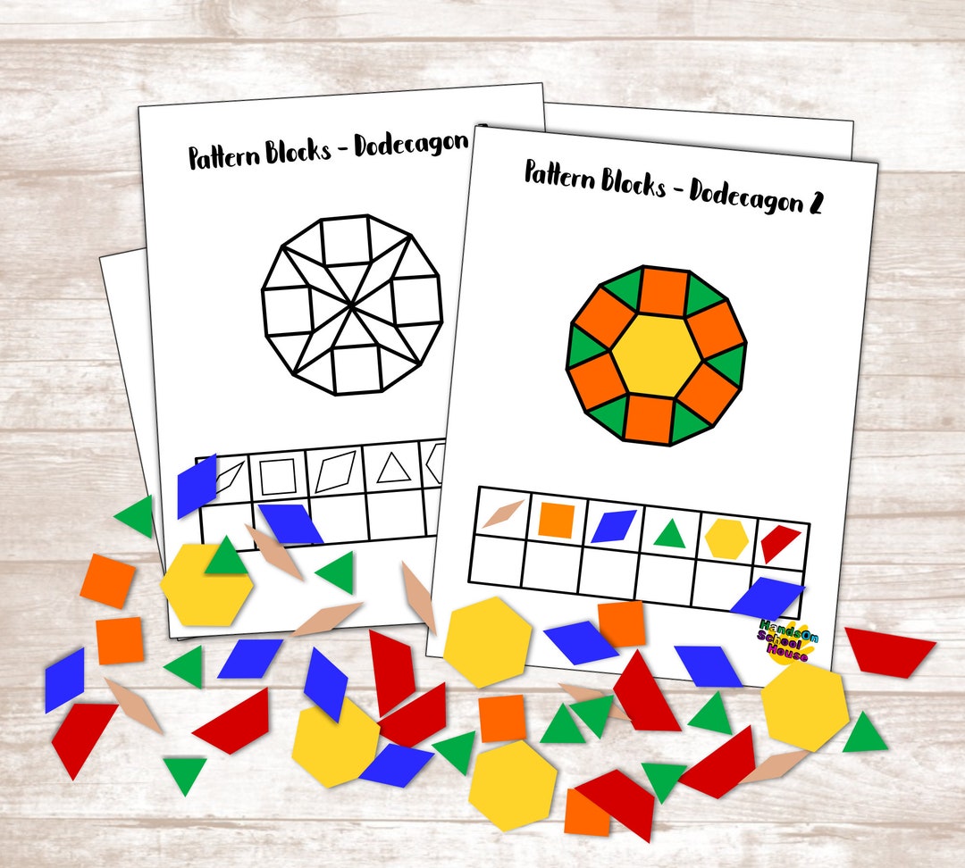 Dodecagon Pattern Block PDF Worksheets and Svgs- Four Worksheets and Pattern Blocks Cut File in ...