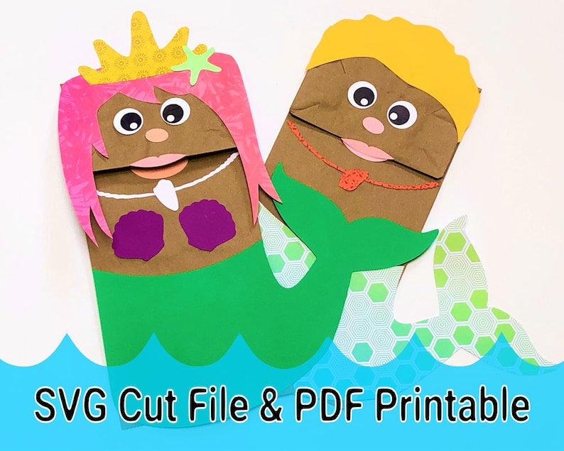 Mermaid Paper Bag Puppet Cut File and Download- an SVG for Cricut ...