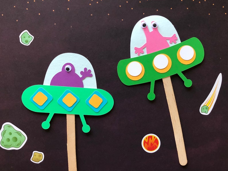 Space Aliens SVG and PDF Popsicle Stick Puppet Download a - Etsy