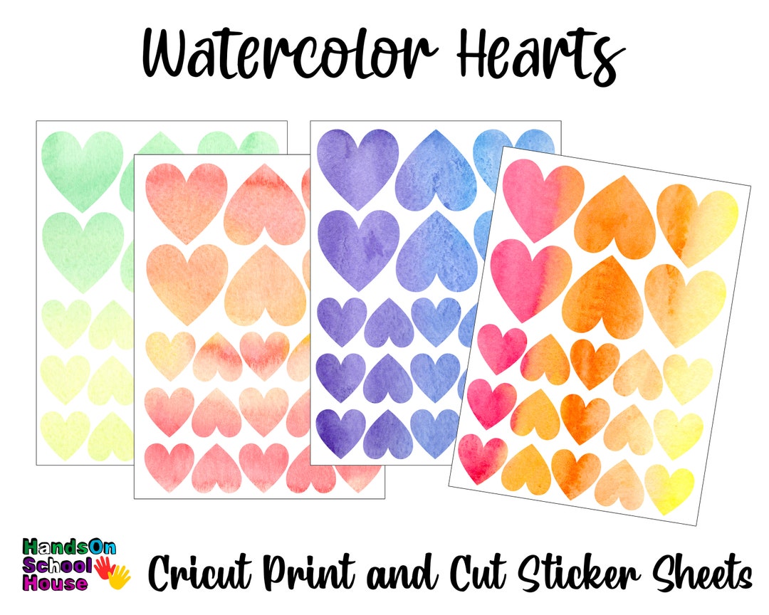 Cricut Print and Cut Stickers- Watercolor Heart Stickers for Print and ...
