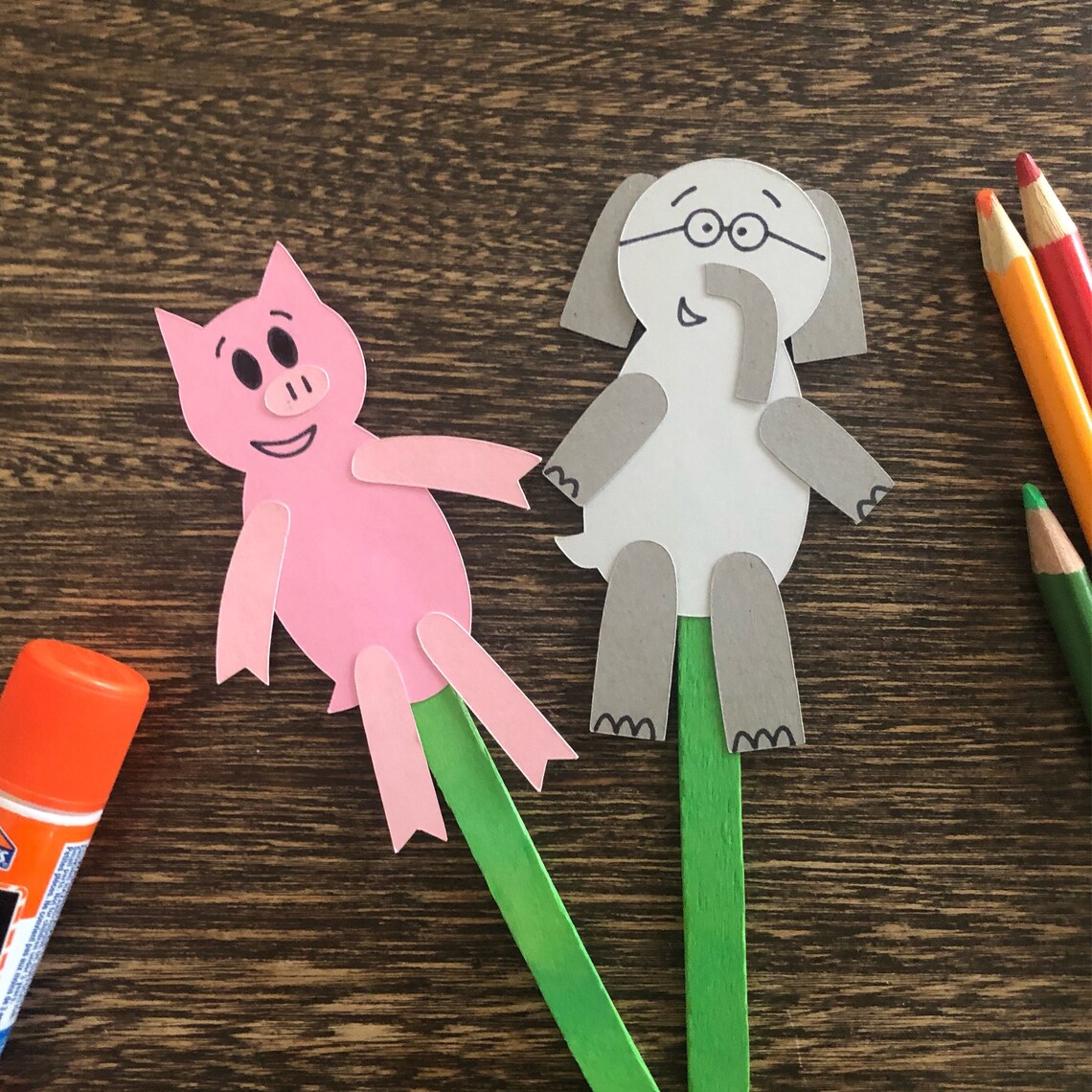 Elephant and Piggie SVG Popsicle Stick Puppet Download a Mo | Etsy