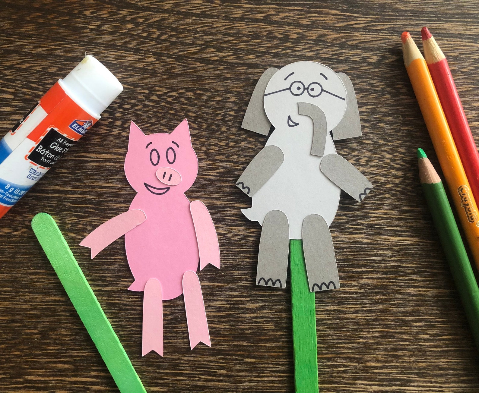 Elephant and Piggie SVG Popsicle Stick Puppet Download a Mo | Etsy