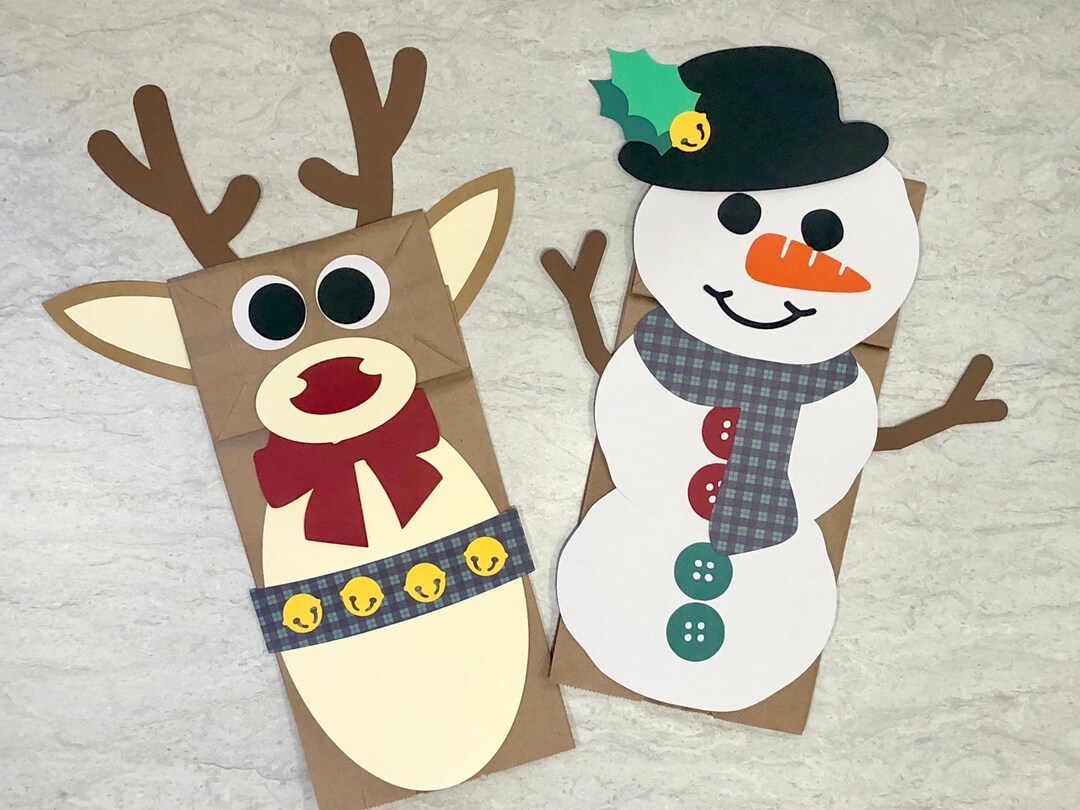 Reindeer and Snowman Paper Bag Puppet Cut File and Download- an SVG for ...