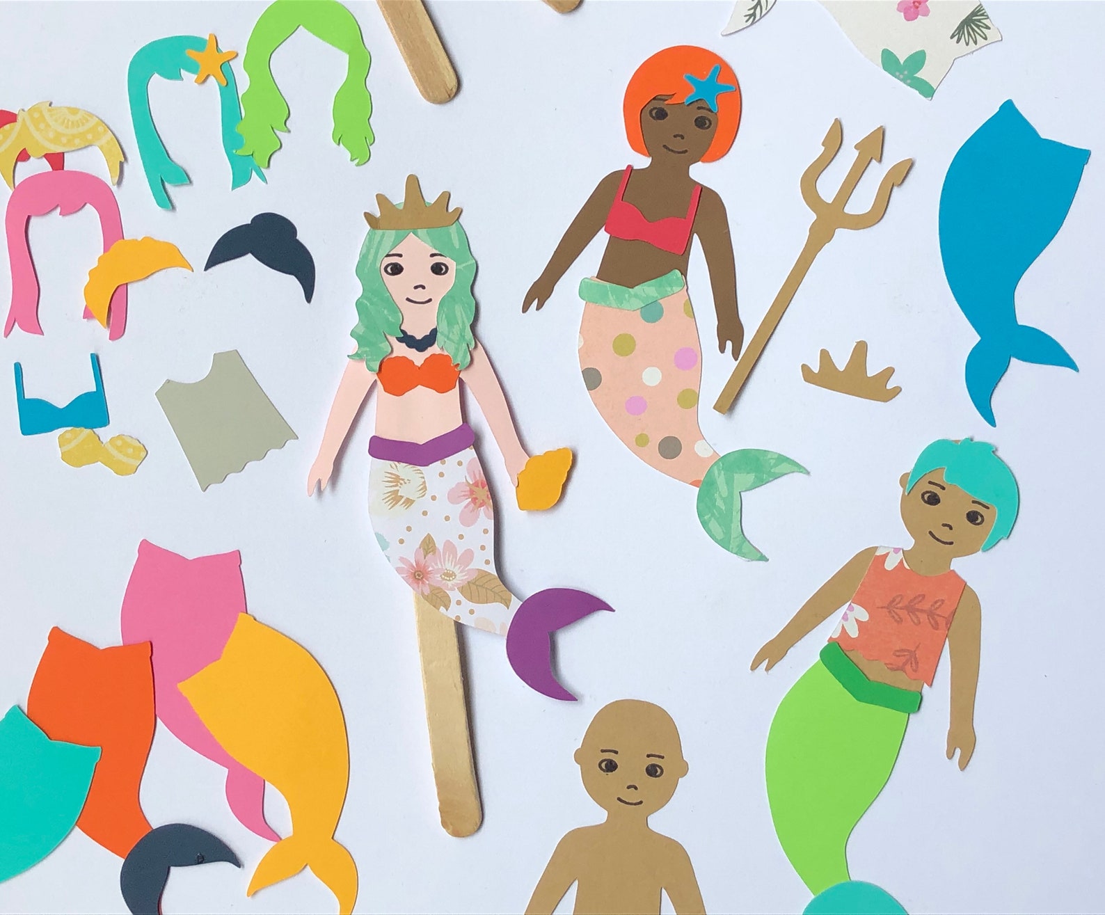 Mermaid Popsicle Stick Puppet Download a Downloadable | Etsy