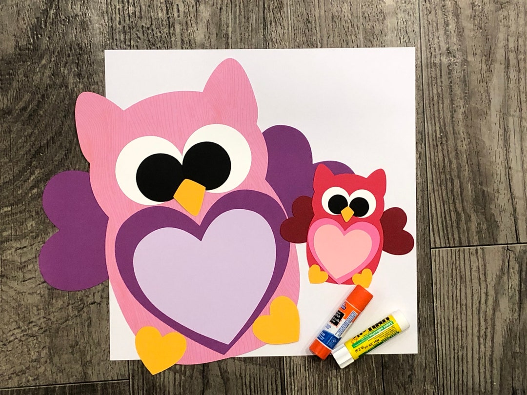 Valentines Kids Craft OWL SVG Cut File and PDF Printable- a Heart ...