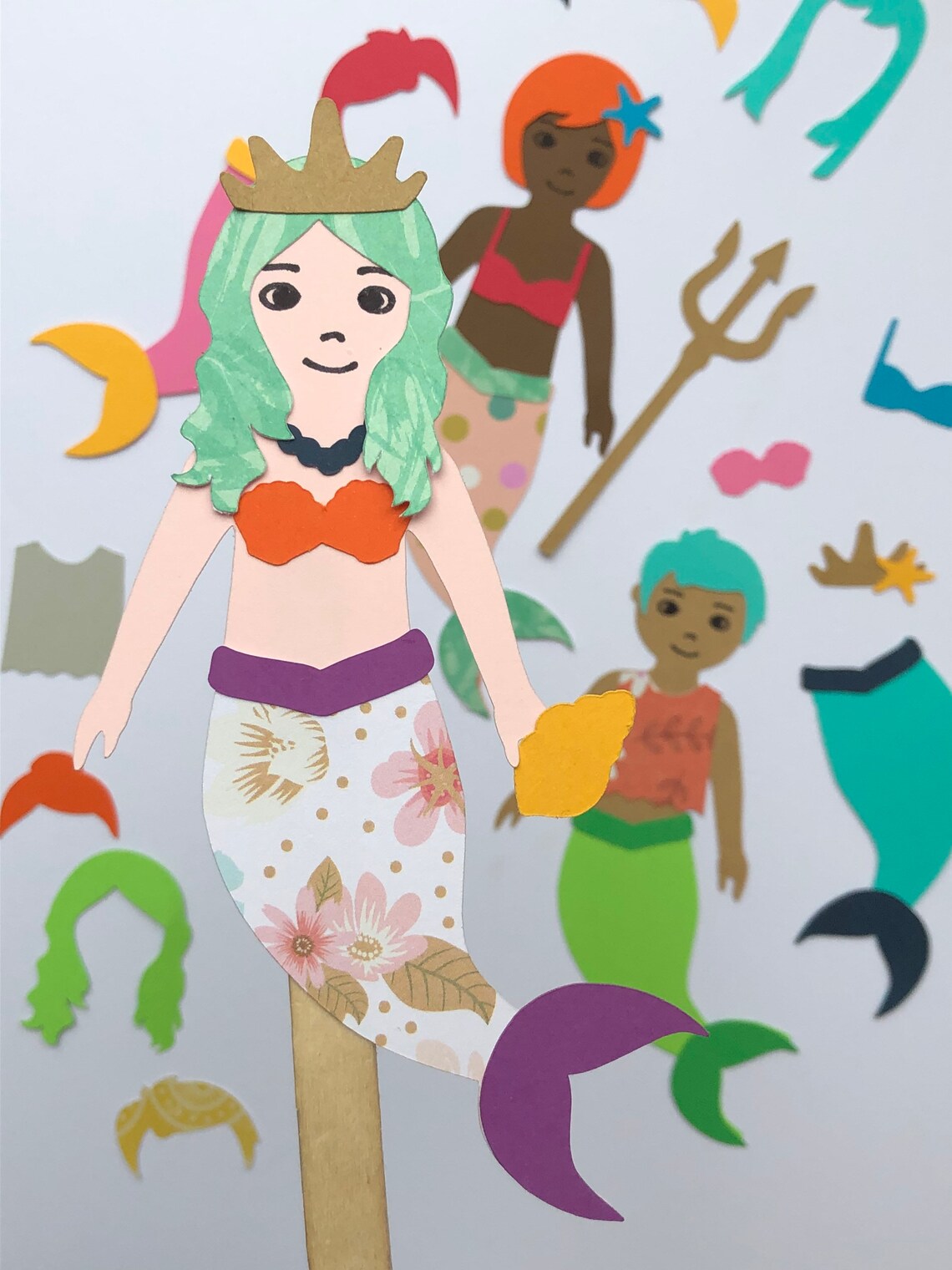 Mermaid Popsicle Stick Puppet Download a Downloadable | Etsy