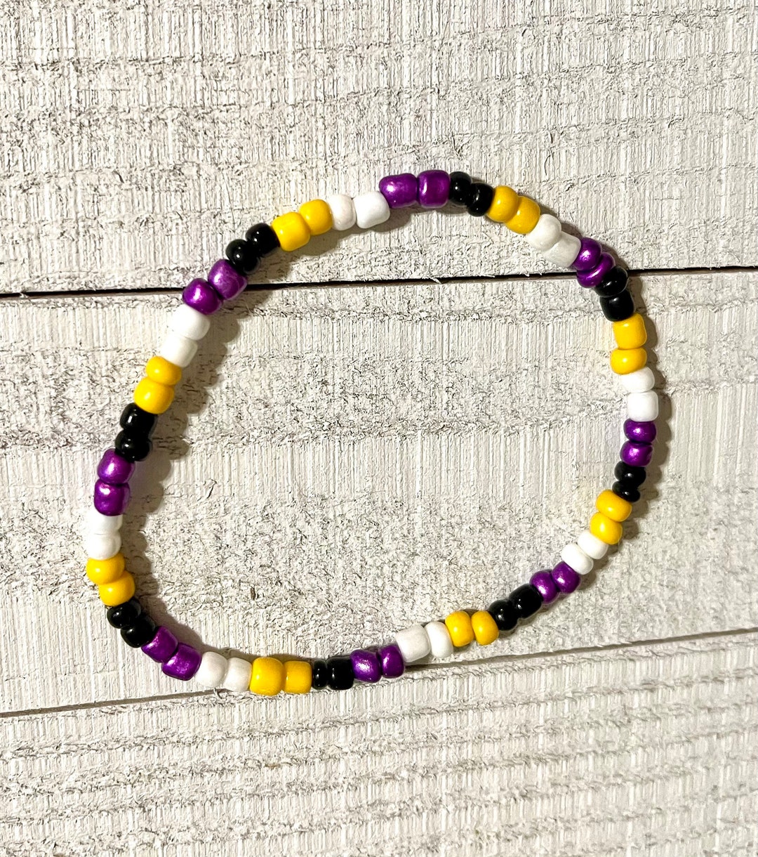 Nonbinary Bracelet, Non Binary Pride Bracelets, LGBTQ Gay Jewelry Yellow Purple White Black Seed ...