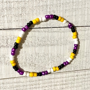 Nonbinary Bracelet, Non Binary Pride Bracelets, LGBTQ Gay Jewelry Yellow Purple White Black Seed ...