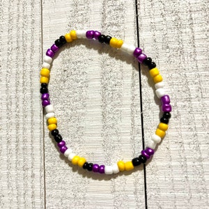 Nonbinary Bracelet, Non Binary Pride Bracelets, LGBTQ Gay Jewelry Yellow Purple White Black Seed ...