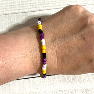 Nonbinary Bracelet, Non Binary Pride Bracelets, LGBTQ Gay Jewelry Yellow Purple White Black Seed ...