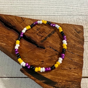Nonbinary Bracelet, Non Binary Pride Bracelets, LGBTQ Gay Jewelry Yellow Purple White Black Seed ...