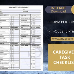 Caregiver Task Checklist - Fillable PDF Form - Letter Size - Etsy