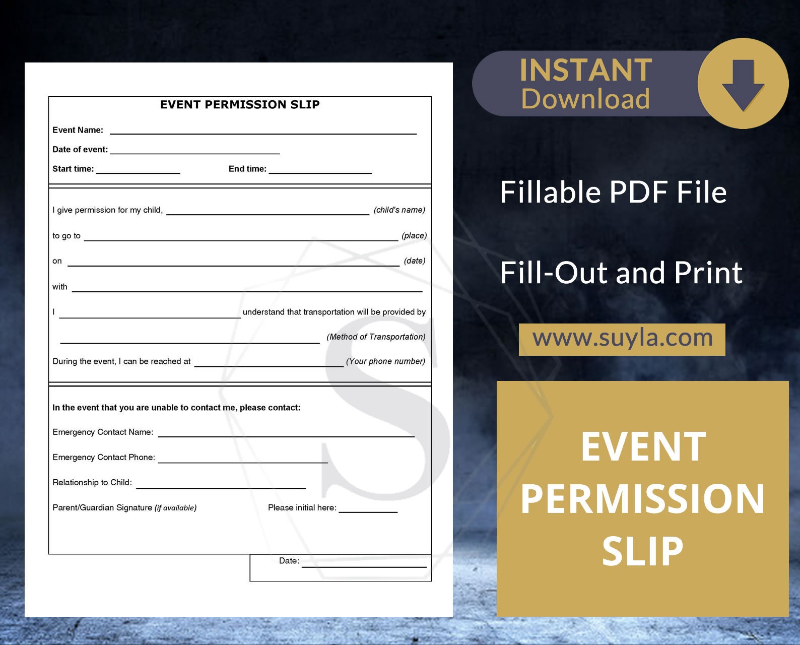 Event Permission Slip - Student Form - Teacher Form - Fully Fillable ...