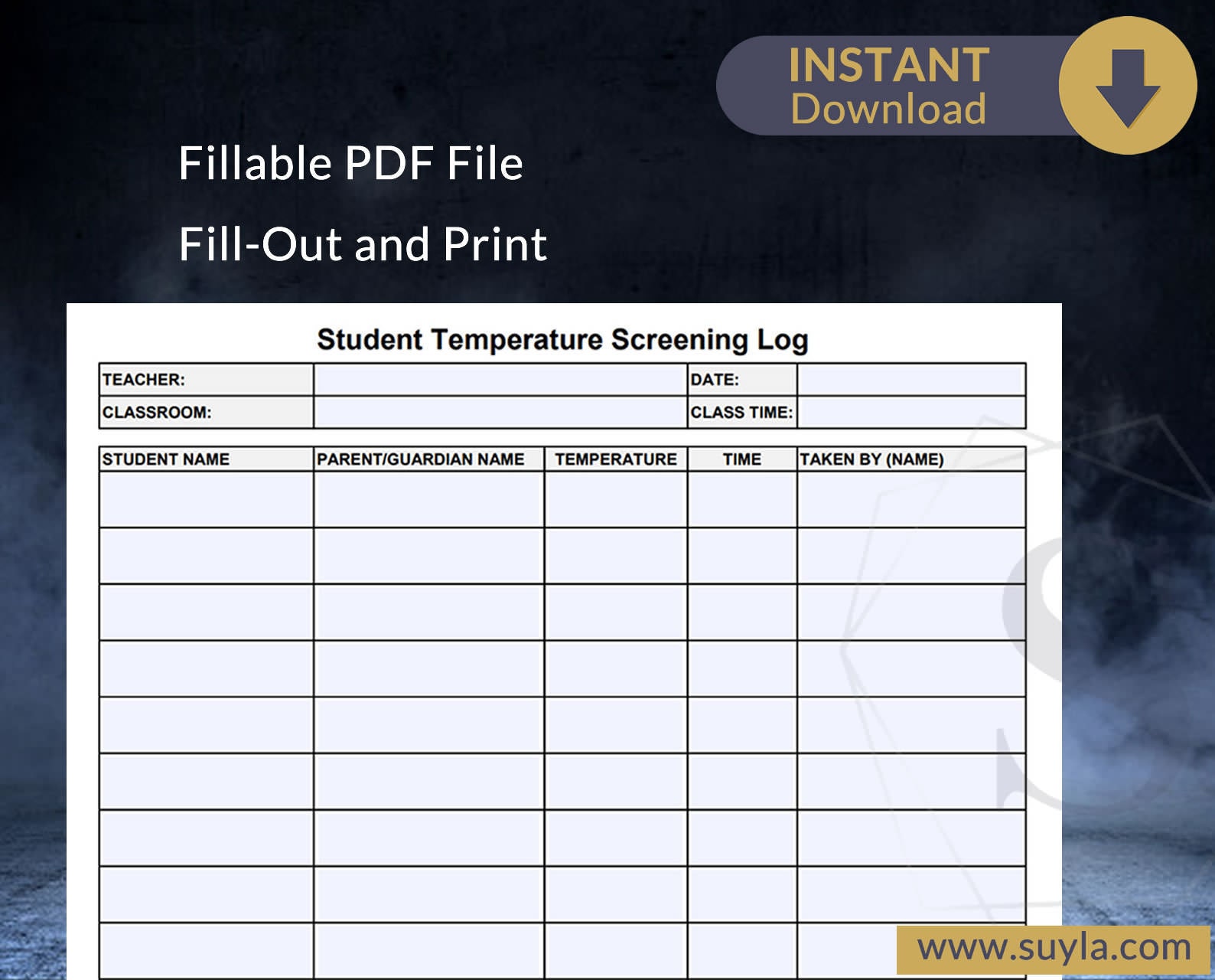 Student Temperature Screening Log Fillable PDF Form Letter - Etsy