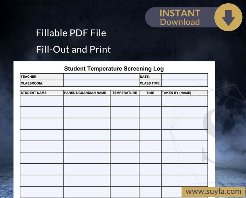 Student Temperature Screening Log Fillable PDF Form Letter | Etsy