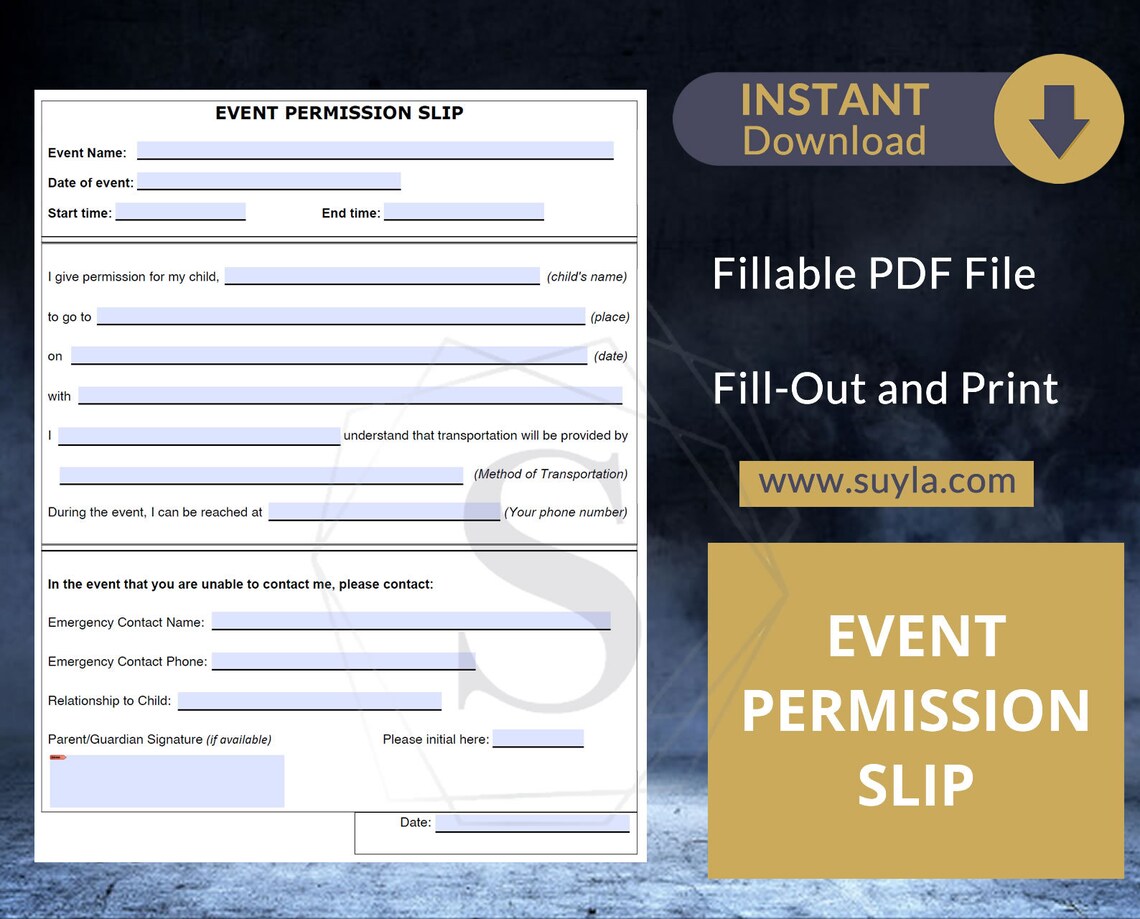 Event Permission Slip - Student Form - Teacher Form - Fully Fillable ...