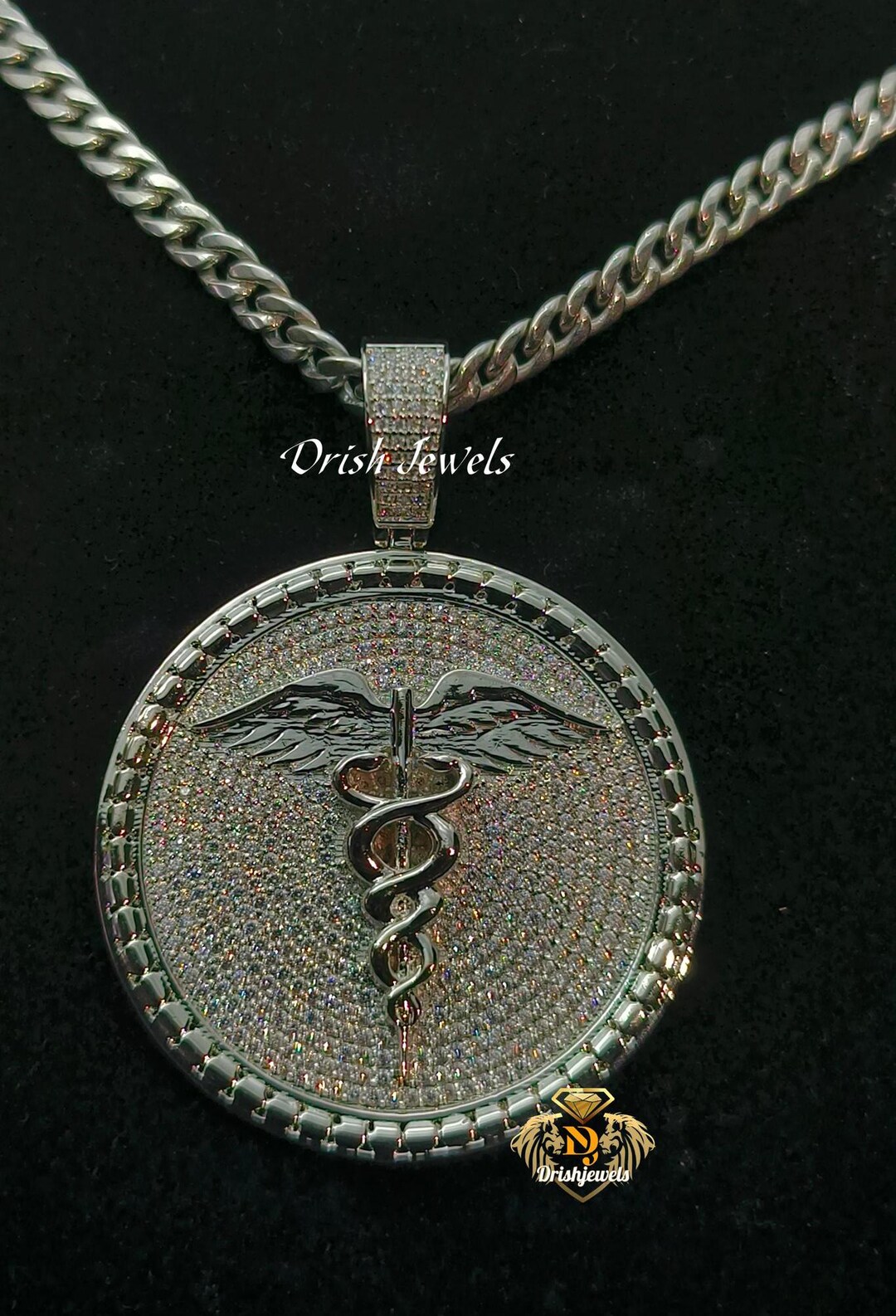 Diamond Caduceus, Staff of Hermes, Mercury Medical Charm VVS1 ...