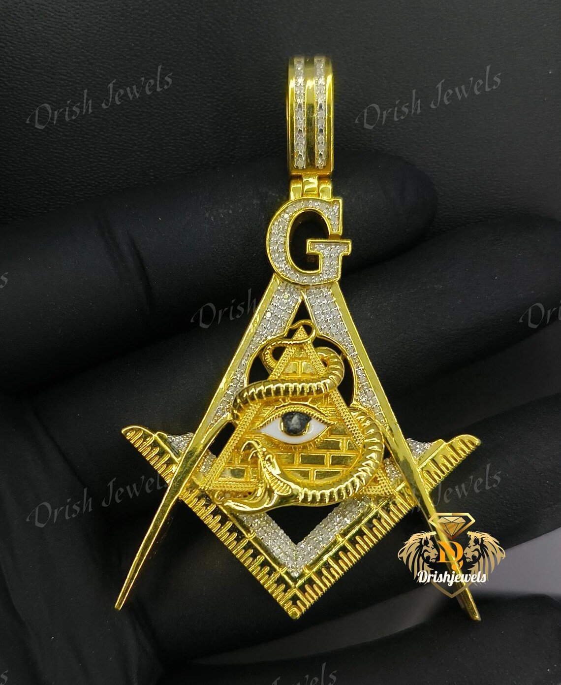 Diamond Masonic Eye of Providence Snake Pendant: Sterling Silver, 14k ...