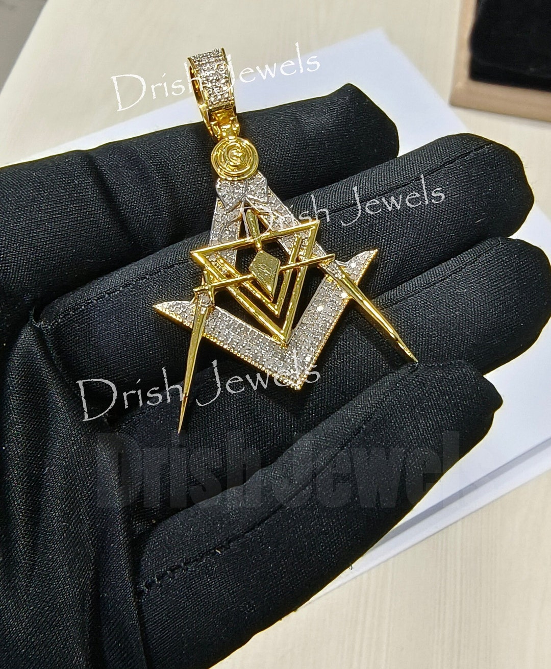 0.50 Cwt. Real Diamond Masonic G 14k White Gold Finish Pendant ...