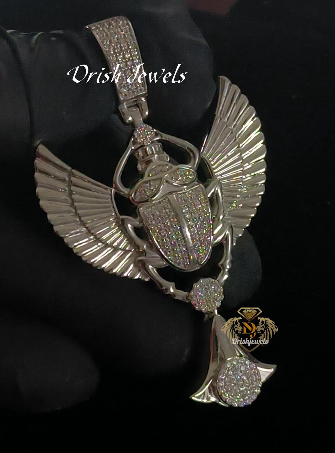 Egyptian Scarab Beetle Amulets Winged Pendant Solid 925 Sterling Silver ...