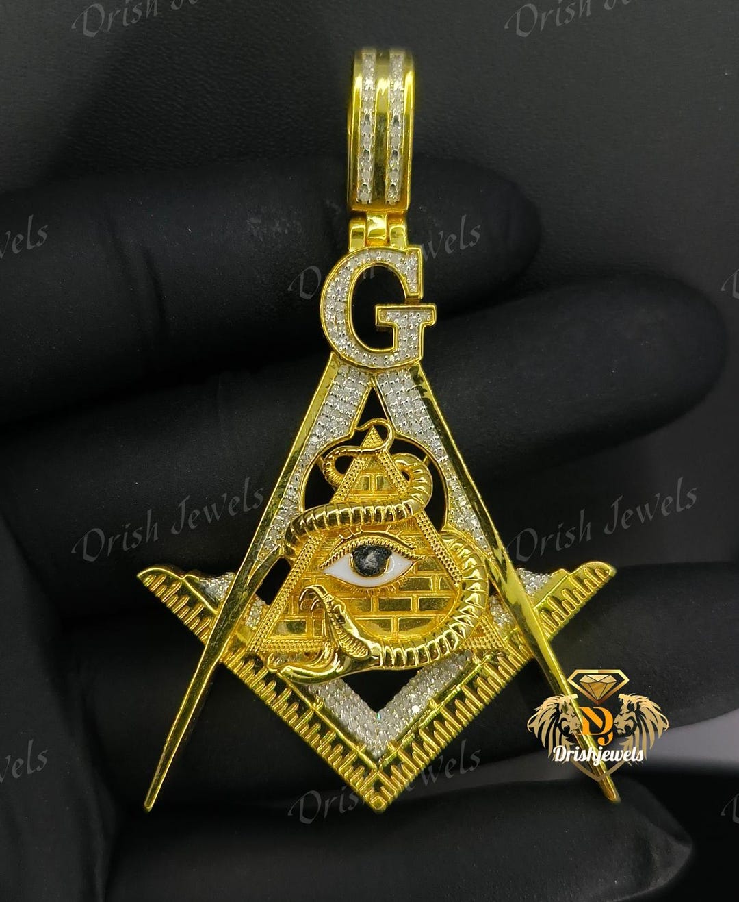Diamond Masonic Eye of Providence Snake Pendant: Sterling Silver, 14k ...