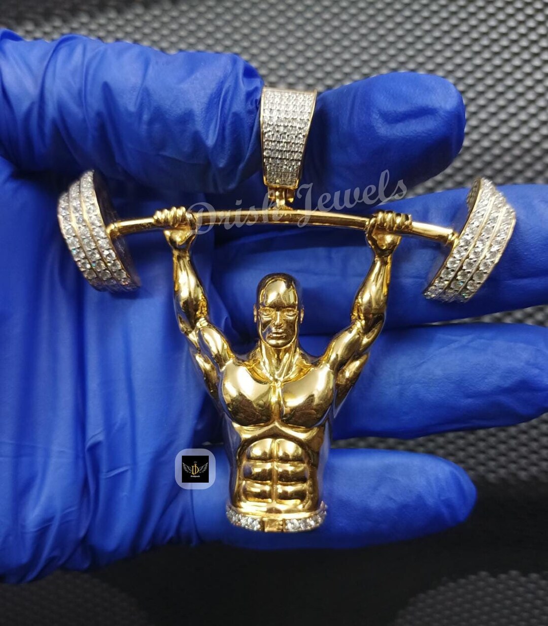 Bodybuilder Rock With Dumbbell Pendant 2.65ct Moissanite Test Passer ...