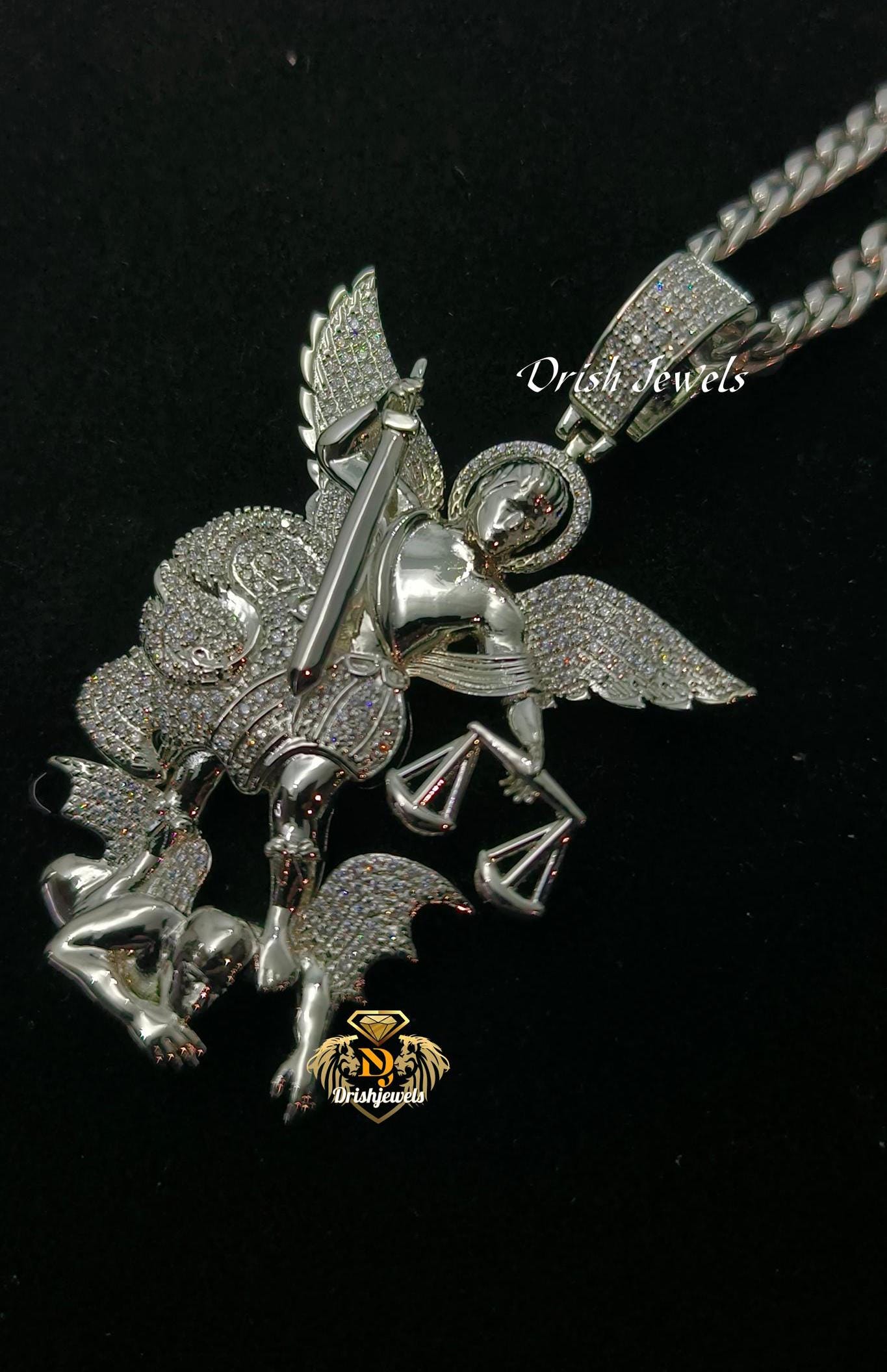 Men Solid 925 Sterling Silver Saint Michael the Archangel Pendant Charm ...