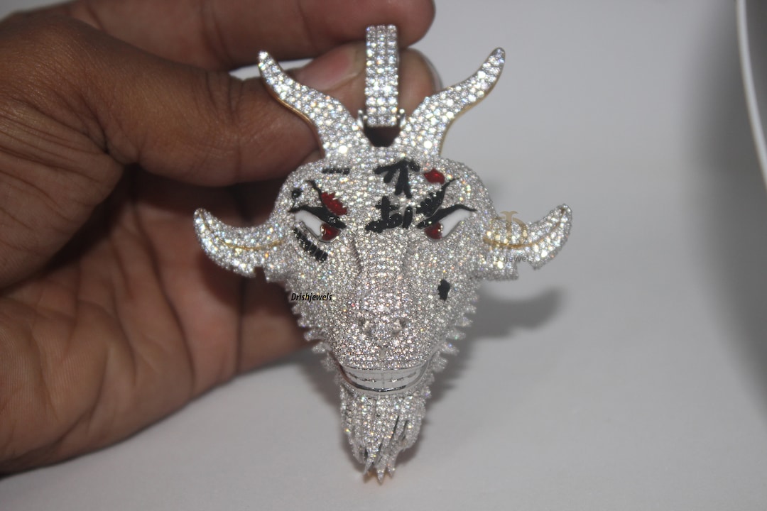 5.45 Ct Round Cut Diamond Goat Face Pendant 14K Gold Finish 925, Hip ...