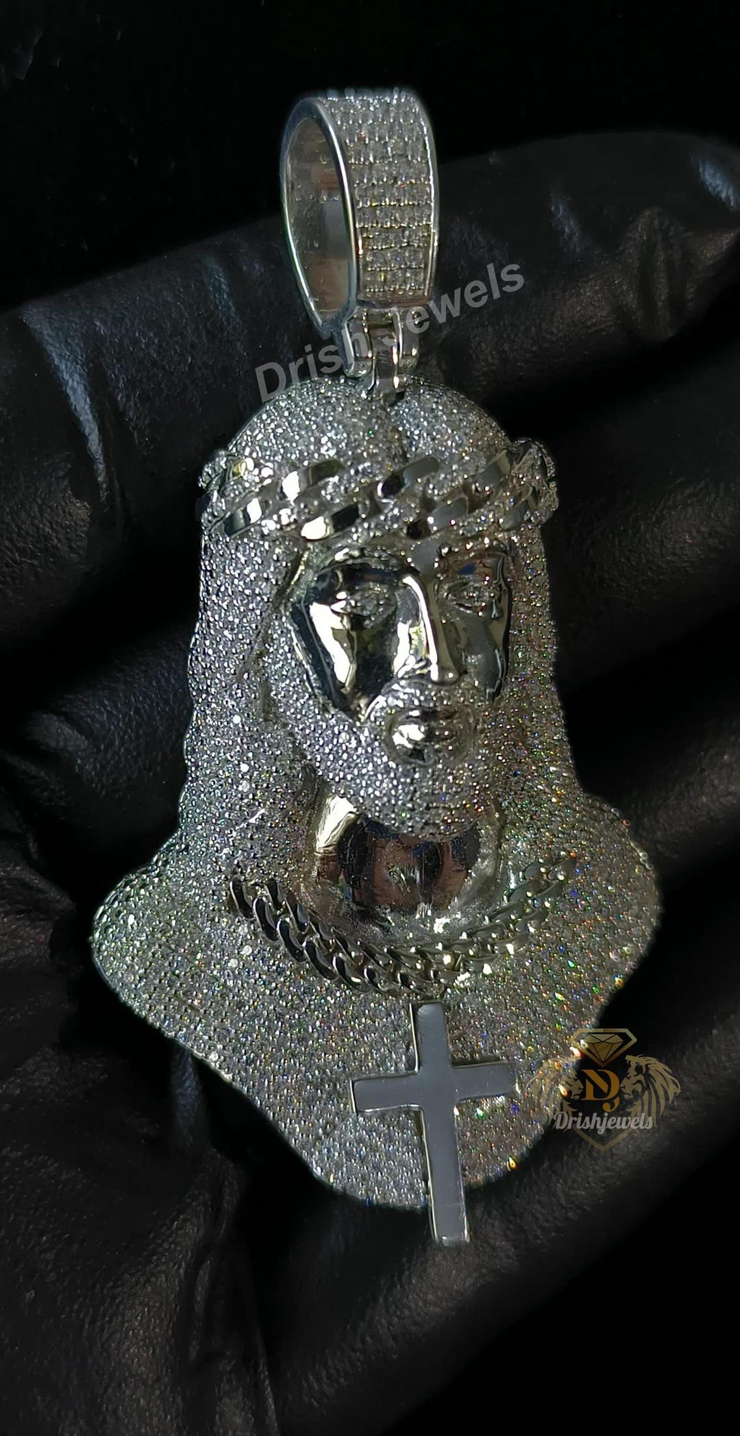 Personalized Jesus Christ Head Pendant Cross+cuban Chain Style on Neck ...