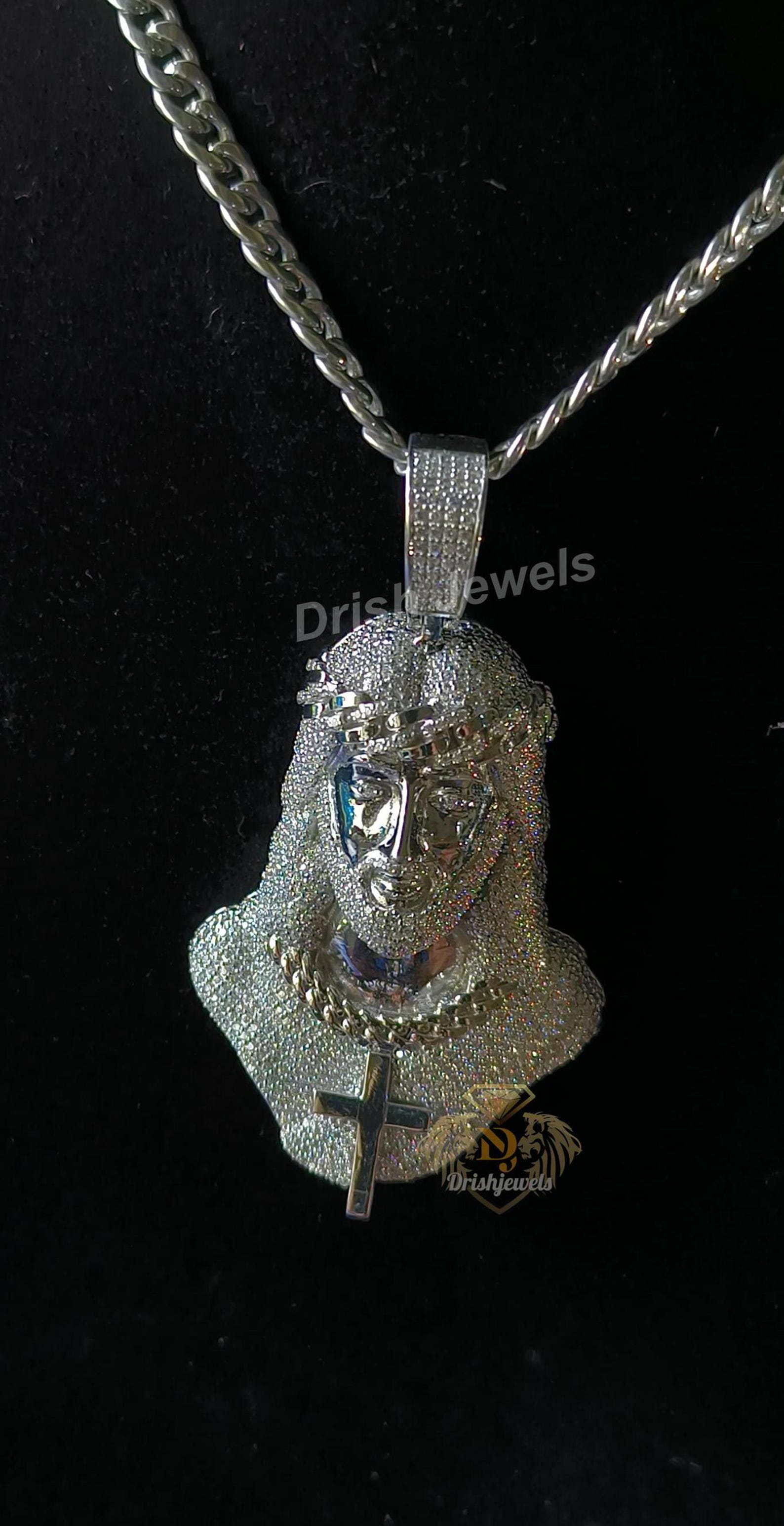Personalized Jesus Christ Head Pendant Cross+cuban Chain Style on Neck ...