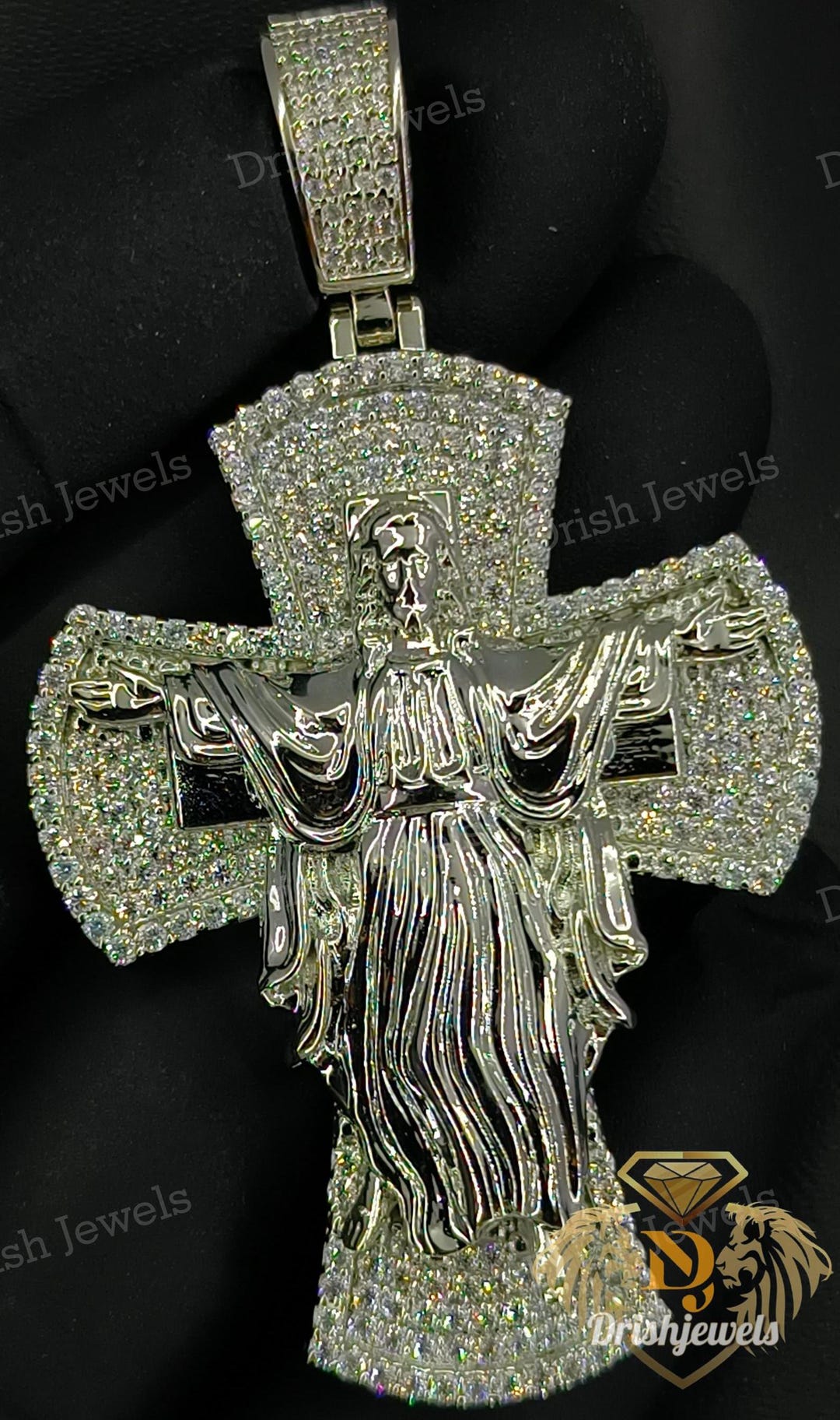 Iced-out Jesus Cross Open Hands, Cz/moissanite (test Passer) Christ the ...