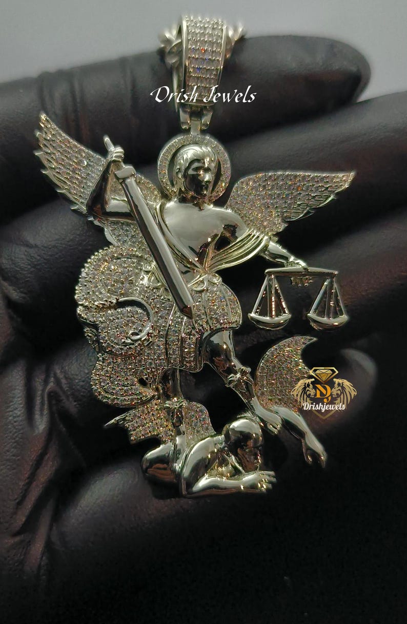Men Solid 925 Sterling Silver Saint Michael the Archangel Pendant Charm ...