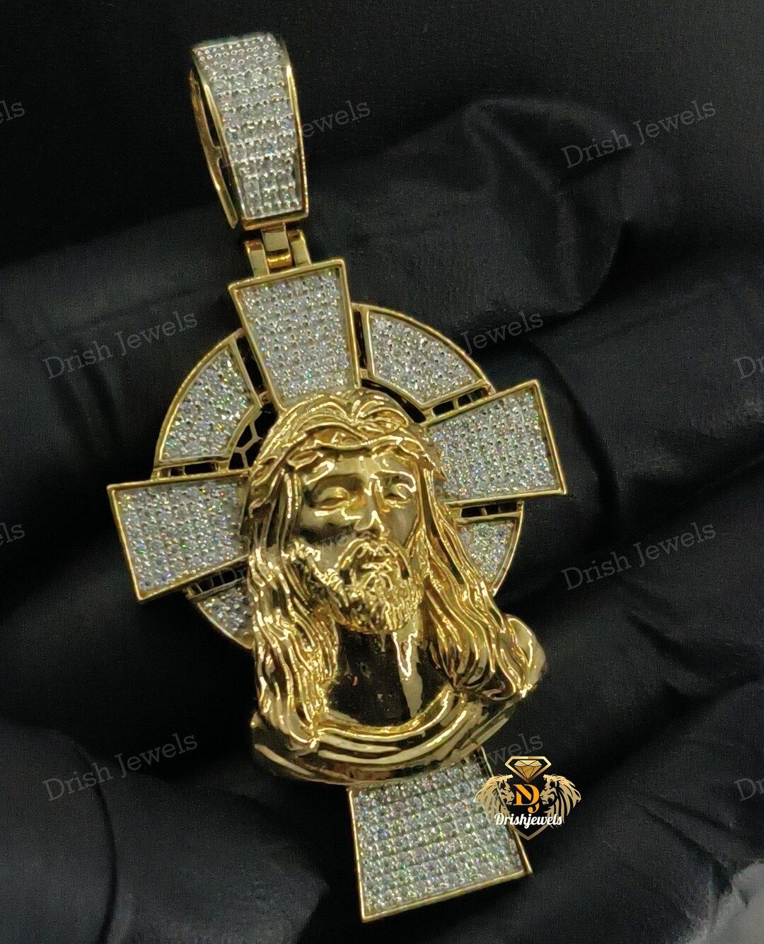 Men's Moissanite (test Passer) Jesus Face Cross Charm 925 Sterling ...