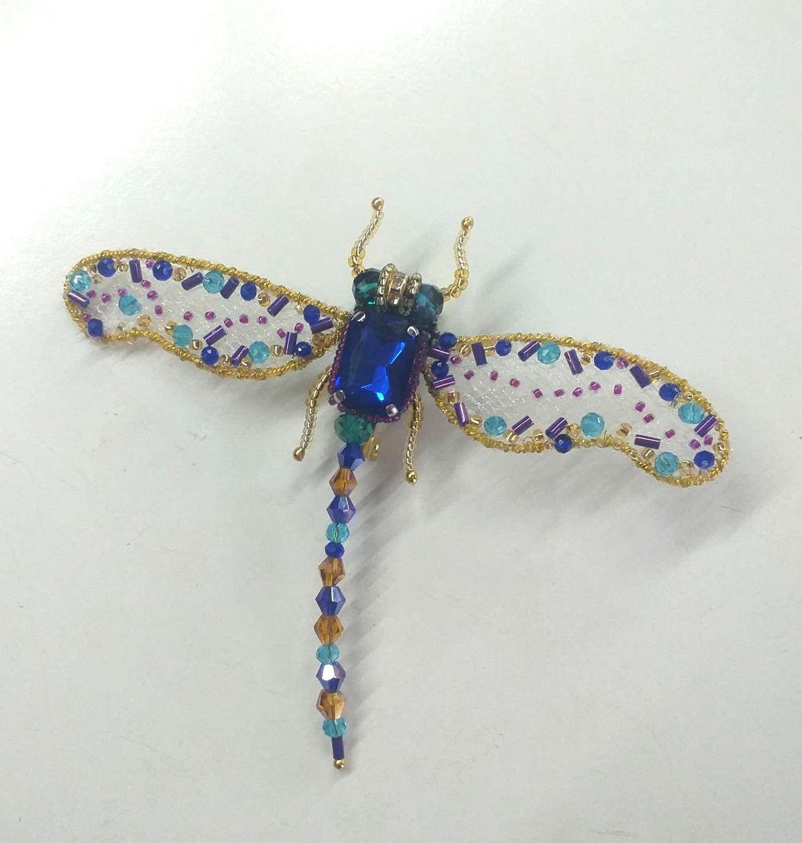 Spilla Insetto Libellula Grande Ricamata Con Perline E Strass Fatta a ...