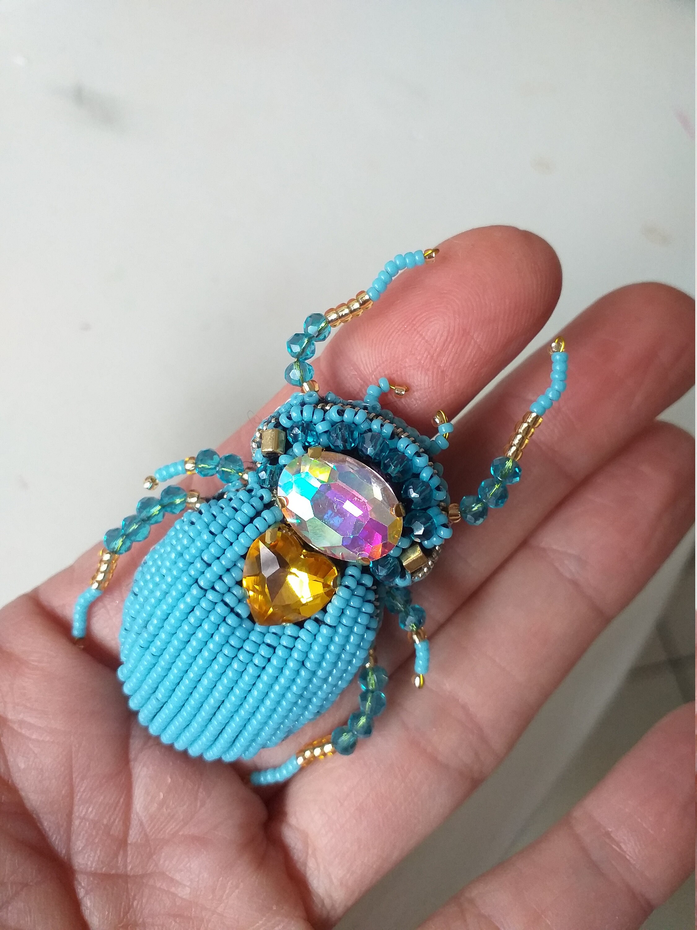 Spilla Bug Beetle Turchese Scarabeo Perline Brooch Handmade, Coleottero ...