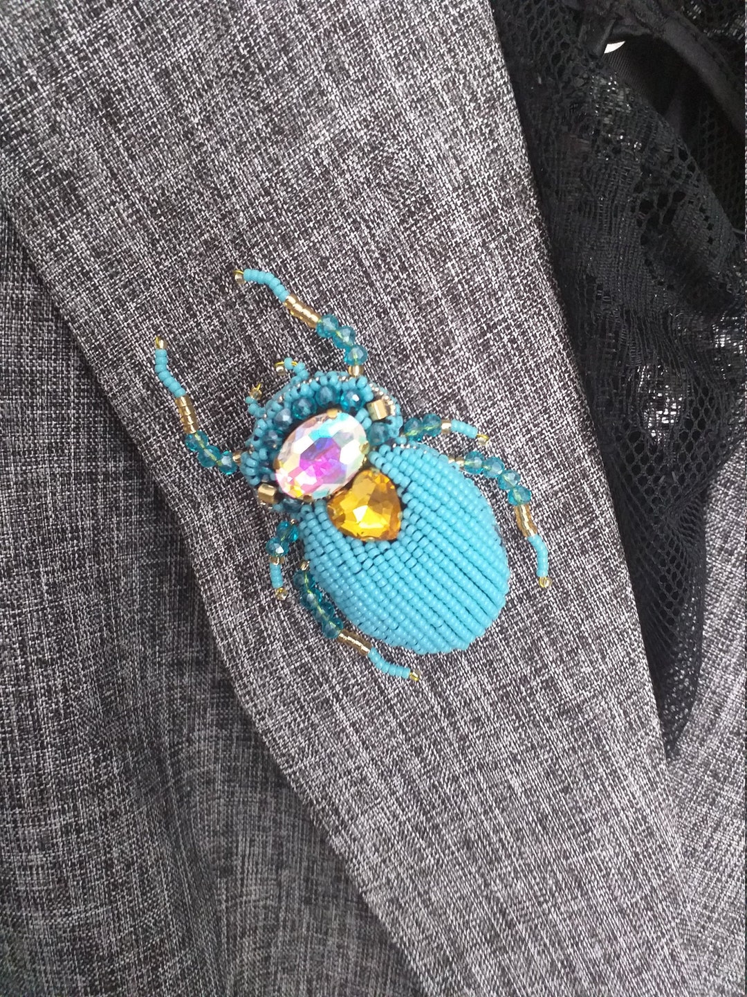 Spilla Bug Beetle Turchese Scarabeo Perline Brooch Handmade, Coleottero ...