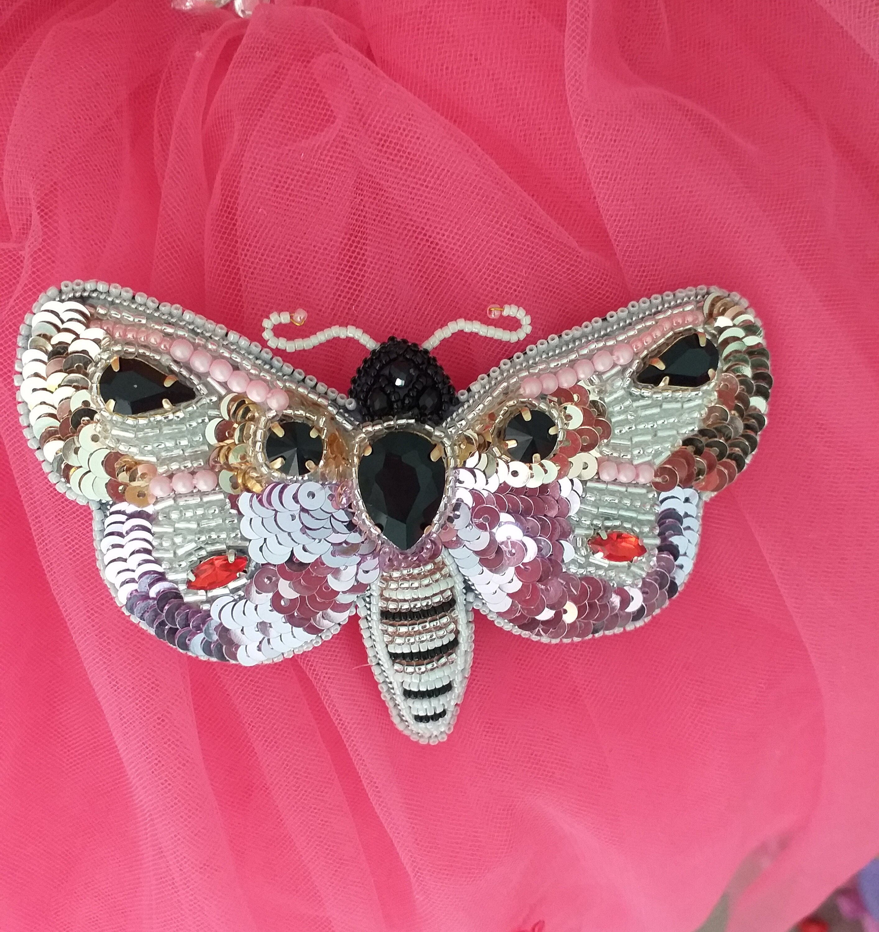 Spilla Grande Falena Insetto Farfalla, Ricamo Perline Strass Fatta a ...