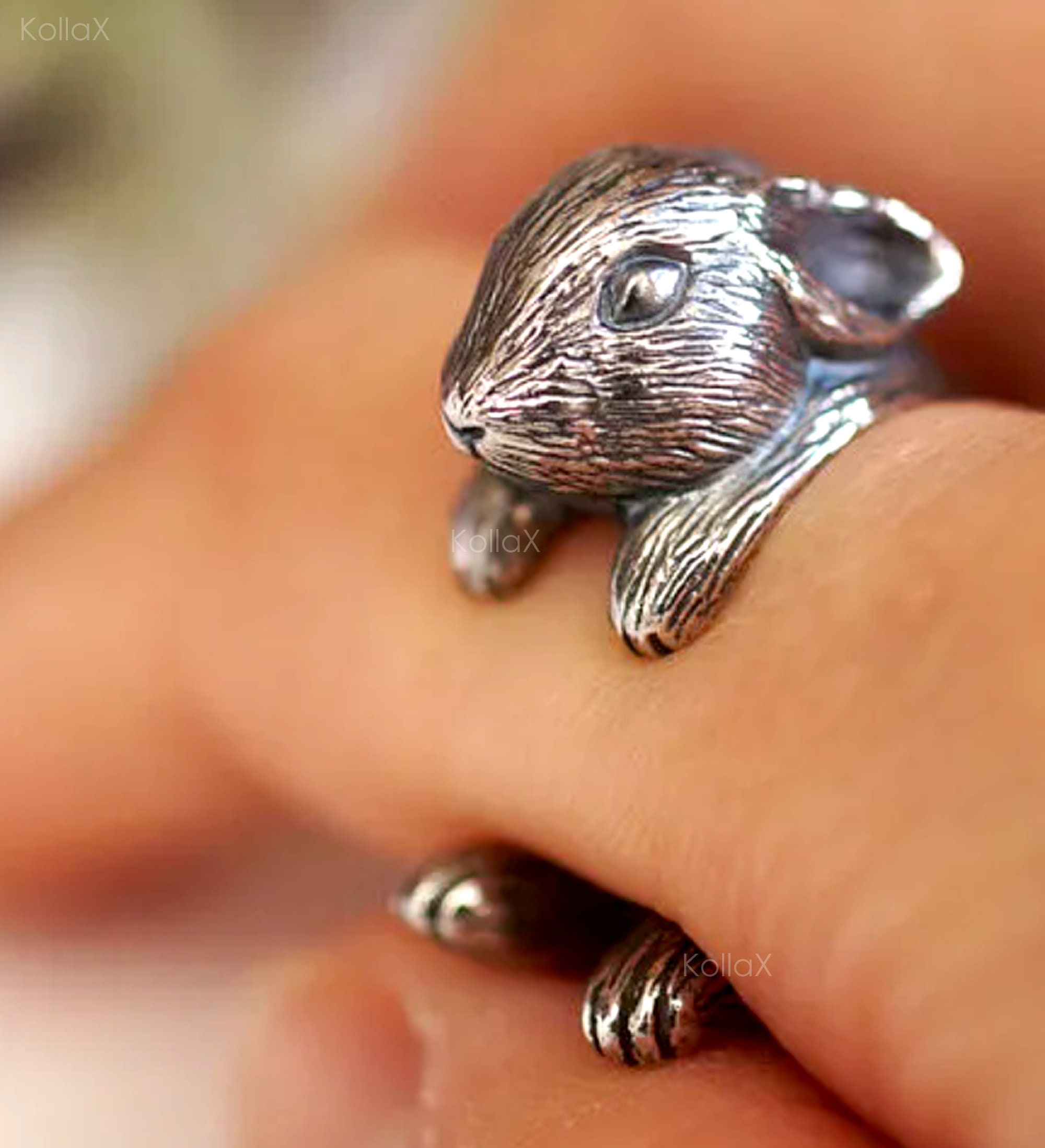 Handmade Bunny Rabbit Dwarf Wrap Ring Antique Sterling Silver 925 ...