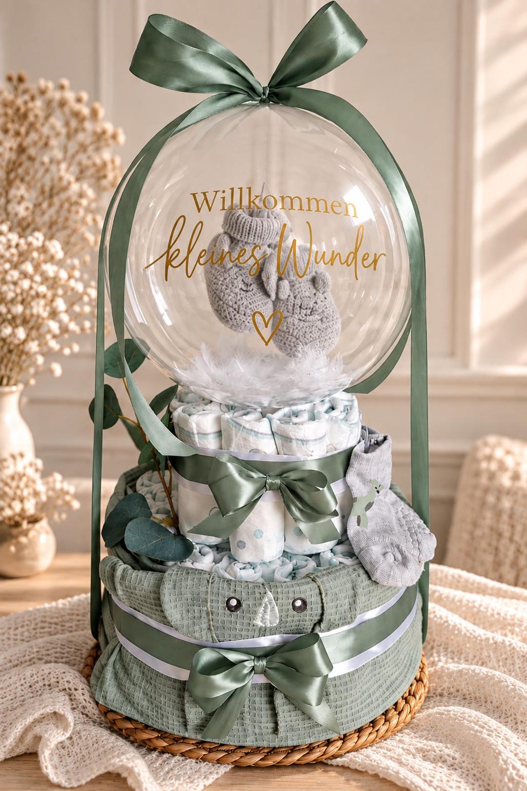 Personalized Diaper Cake With Bubble Balloon – Birth Gift for Baby, Boy ...