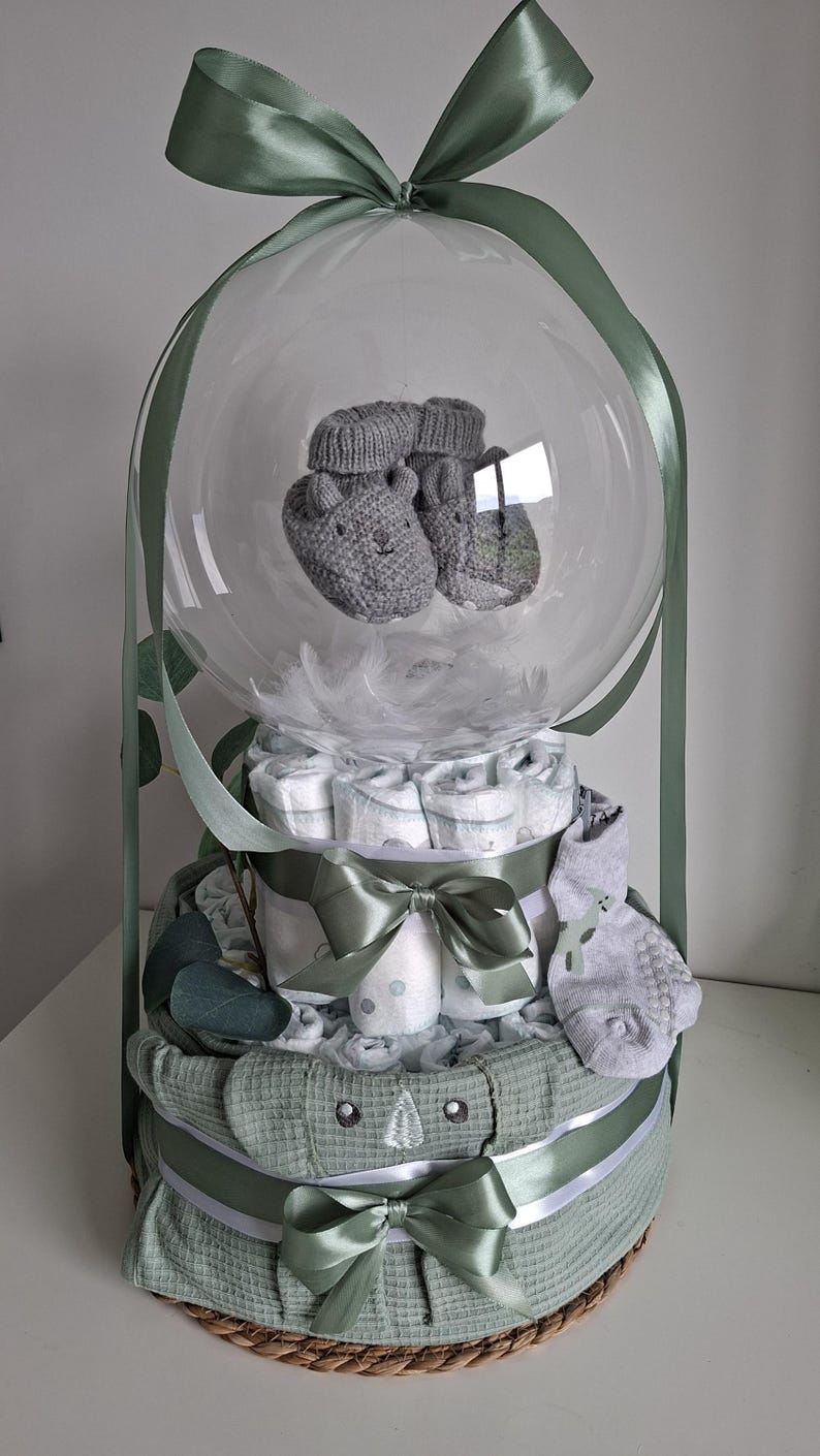 Personalized Diaper Cake With Bubble Balloon – Birth Gift for Baby, Boy ...