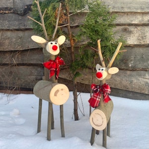 Set2 BIG Handmade Log Reindeer Rustic Holiday Centerpiece Log Deer - Etsy