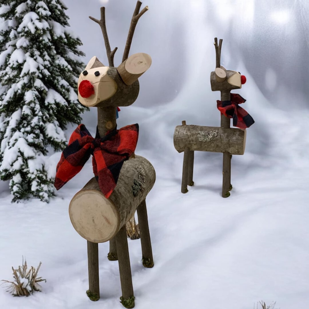 Handmade Log Reindeer Rustic Holiday Centerpiece Log Deer - Etsy