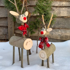 Set2 BIG Handmade Log Reindeer Rustic Holiday Centerpiece Log Deer - Etsy