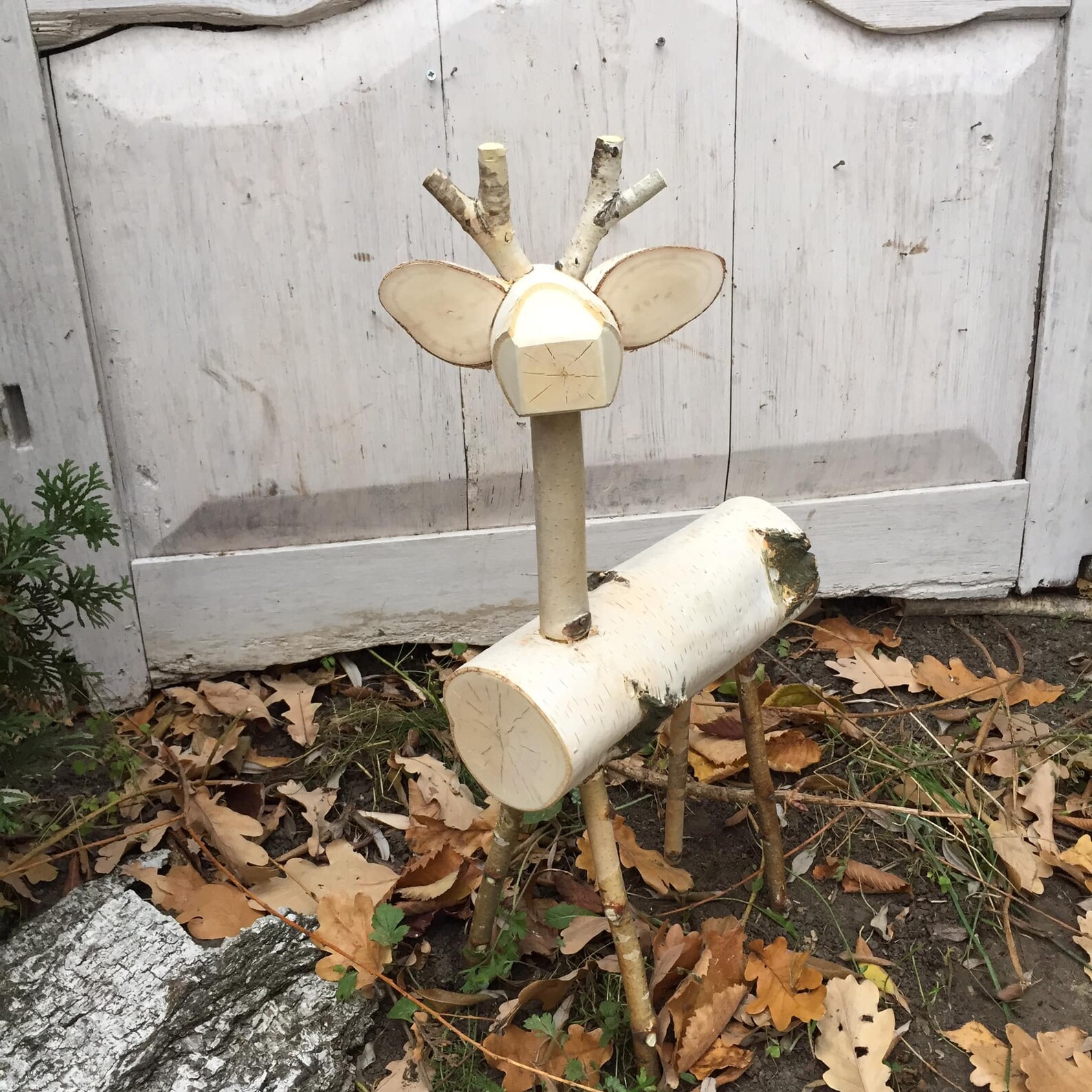 SET 3 BIG Wooden Log Reindeer Family Birch Tree Reindeer Wooden ...